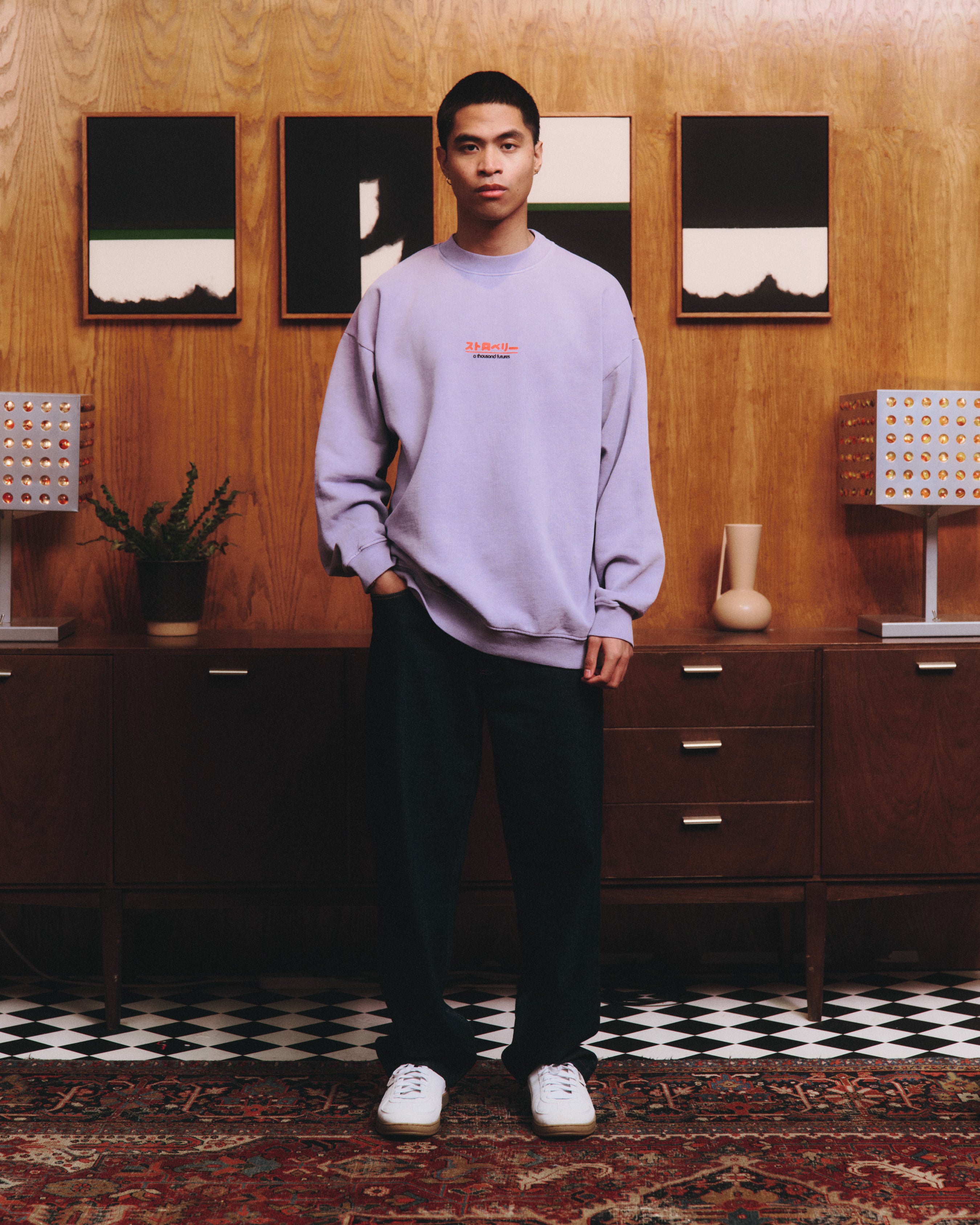 A Thousand Futures x GK 'Strawberry' Vintage Washed Sweater - Lilac ...