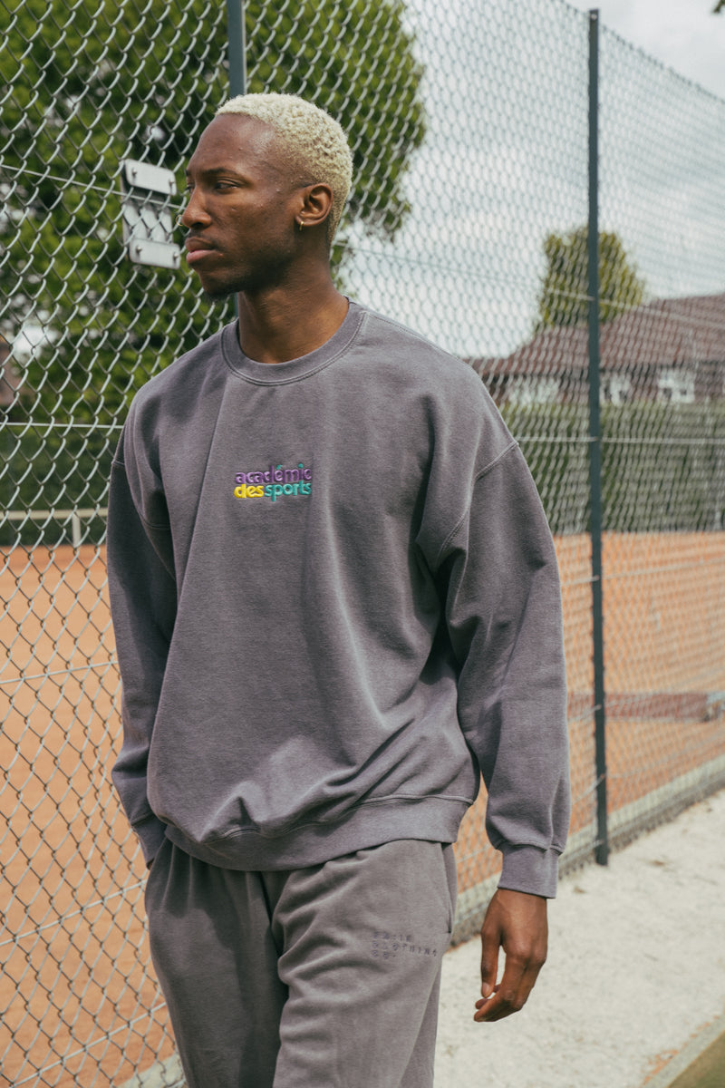 Vice 84 'Club Académie' Embroidered Sweater - Vintage Washed Charcoal ...